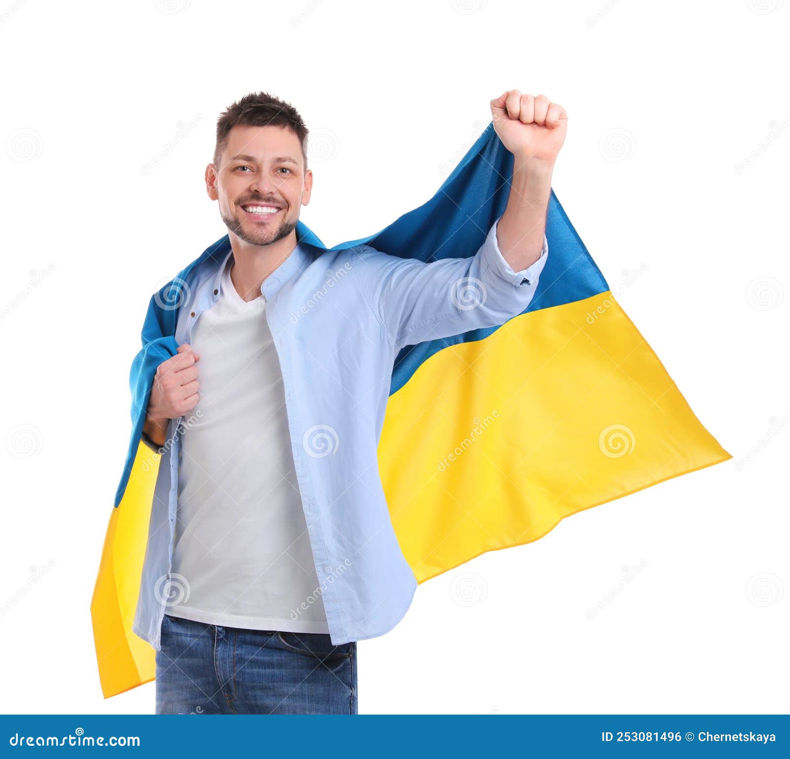Man with Flag of Ukraine on White Background Stock Photo - Image of ...