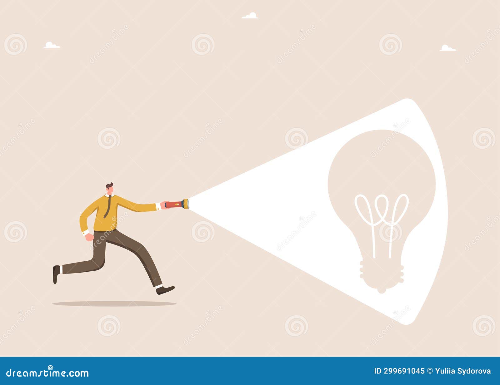 Man with Flashlight Looking for Light Bulb Stock Vector - Illustration ...