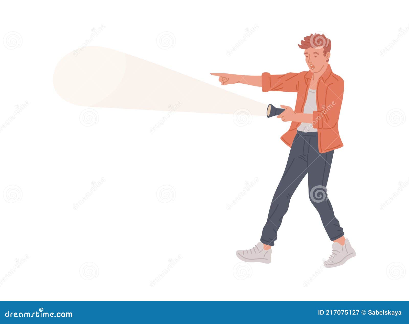 Man with a Flashlight Pointing the Way, Flat Vector Illustration ...