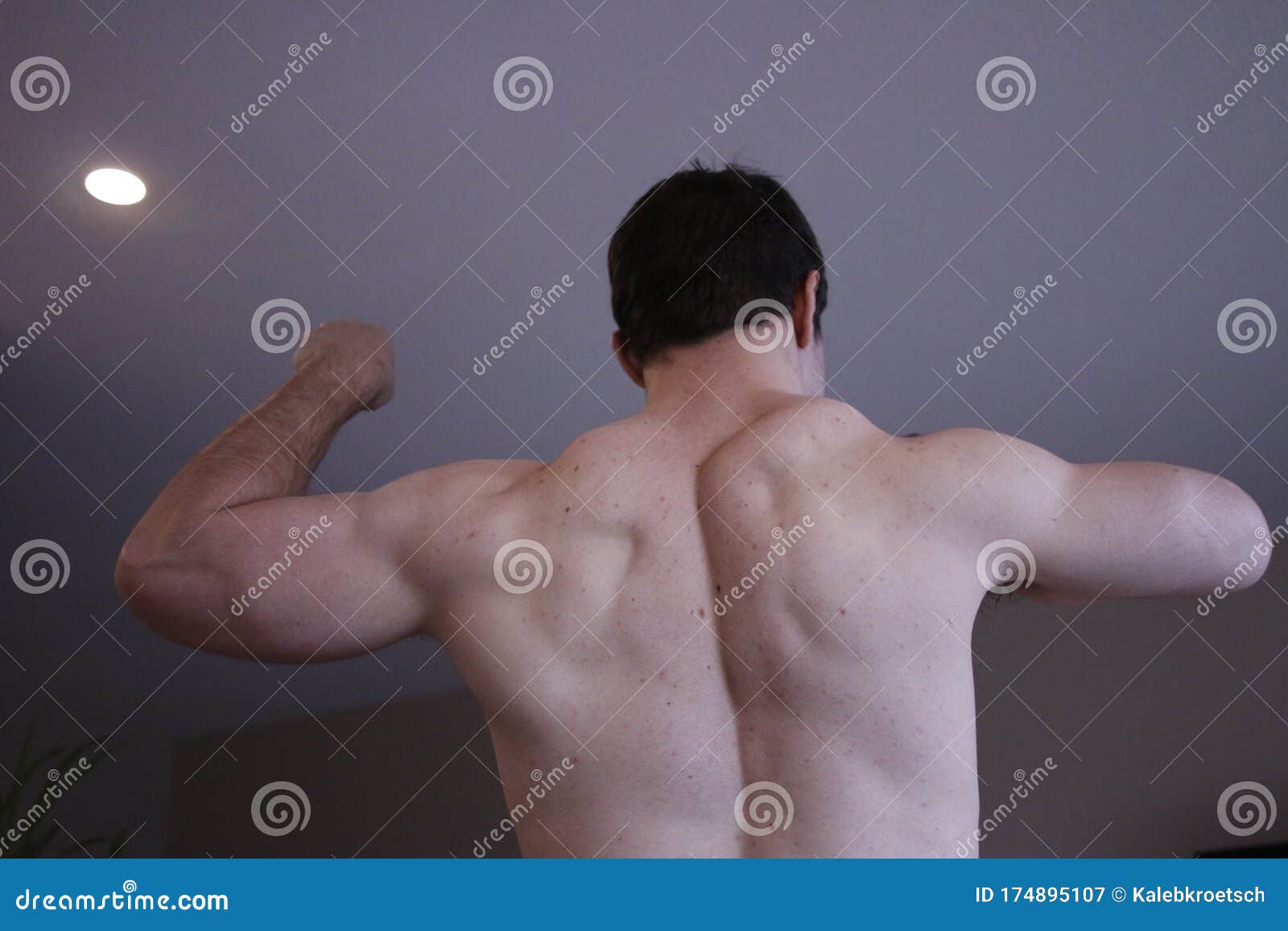Man Flexing Back in Selfie Type Photo Stock Image - Image of muscles ...