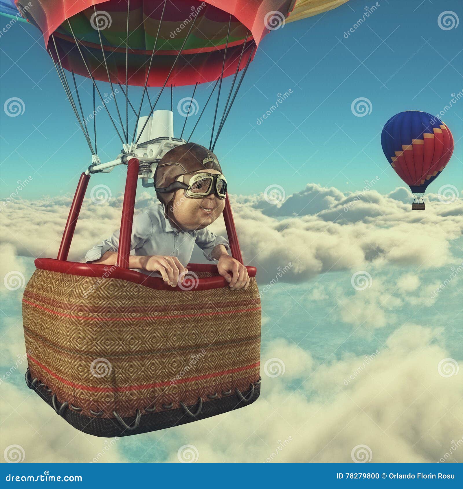 Man Flies with Hot Air Balloon Stock Photo - Image of filter, explore ...