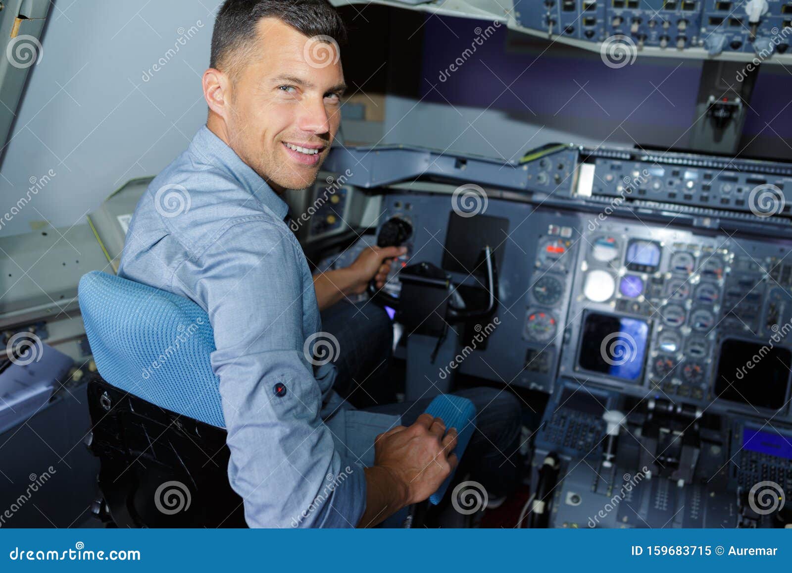Man in Flight Simulator for Training Pilots Stock Image - Image of ...