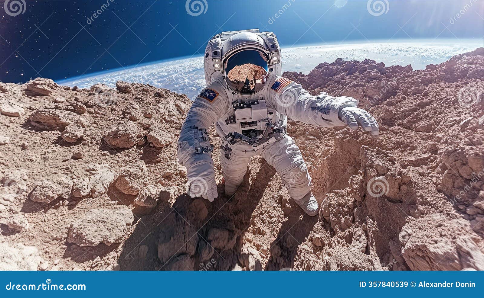 A Man Floating in Space with Earth in Background Stock Image - Image of ...