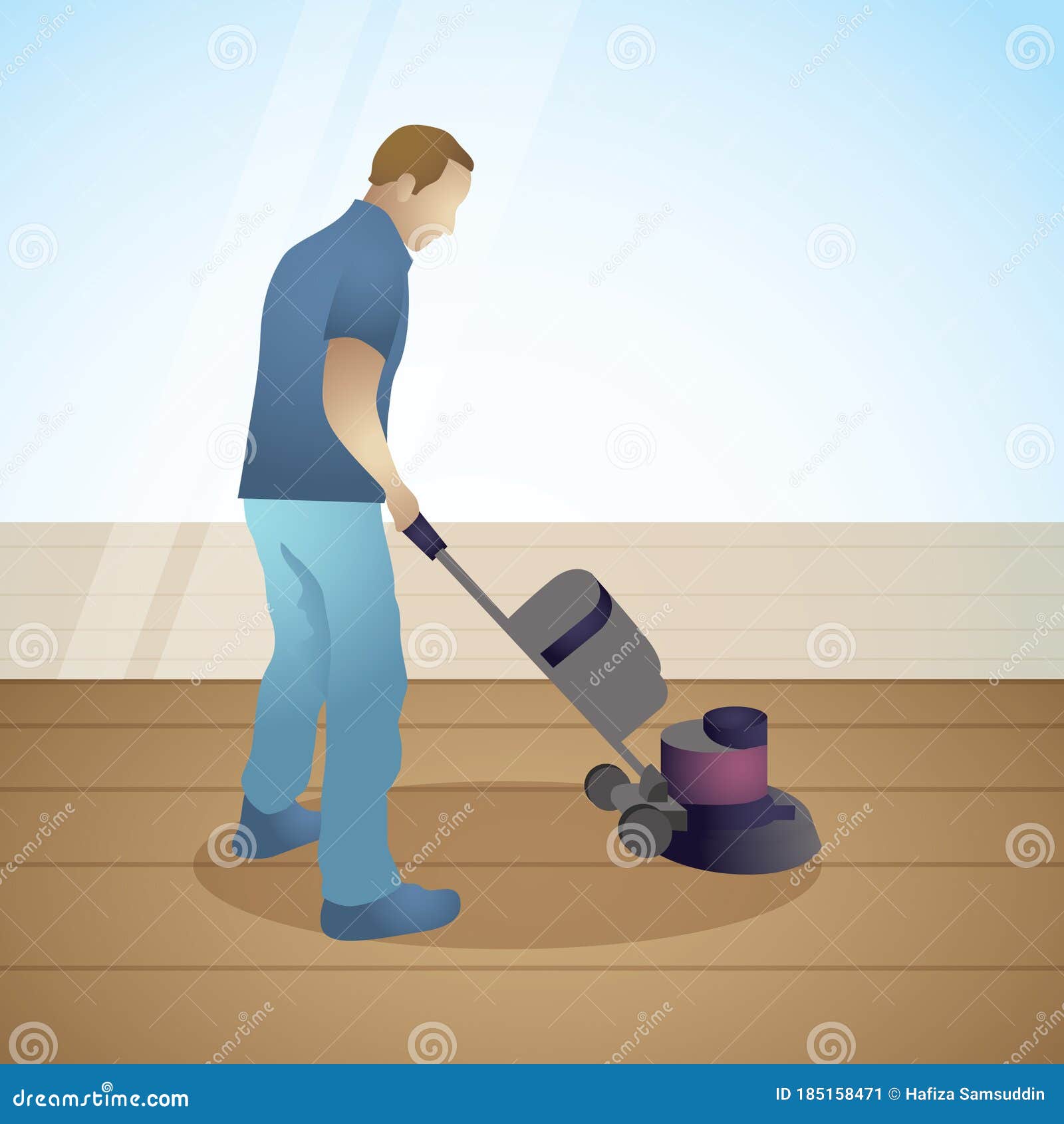 Man with Floor Polishing Machine. Vector Illustration Decorative Design ...