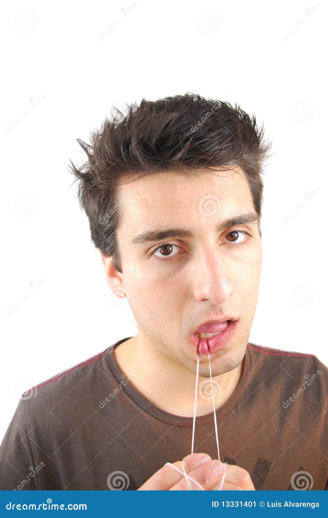 Man flossing his teeth stock image. Image of care, head - 13331401