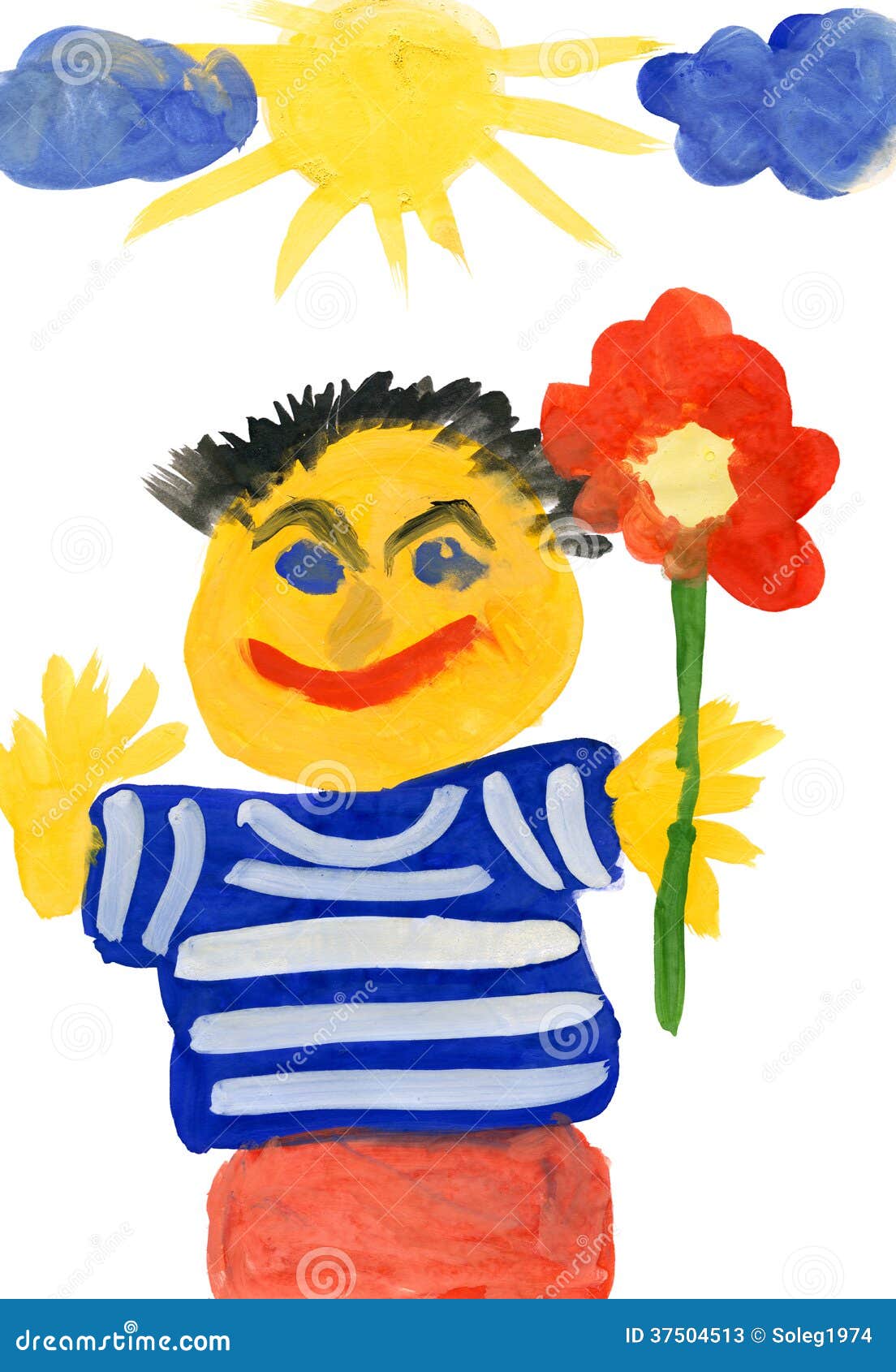 Man with Flower. Child Drawing Stock Illustration - Illustration of ...