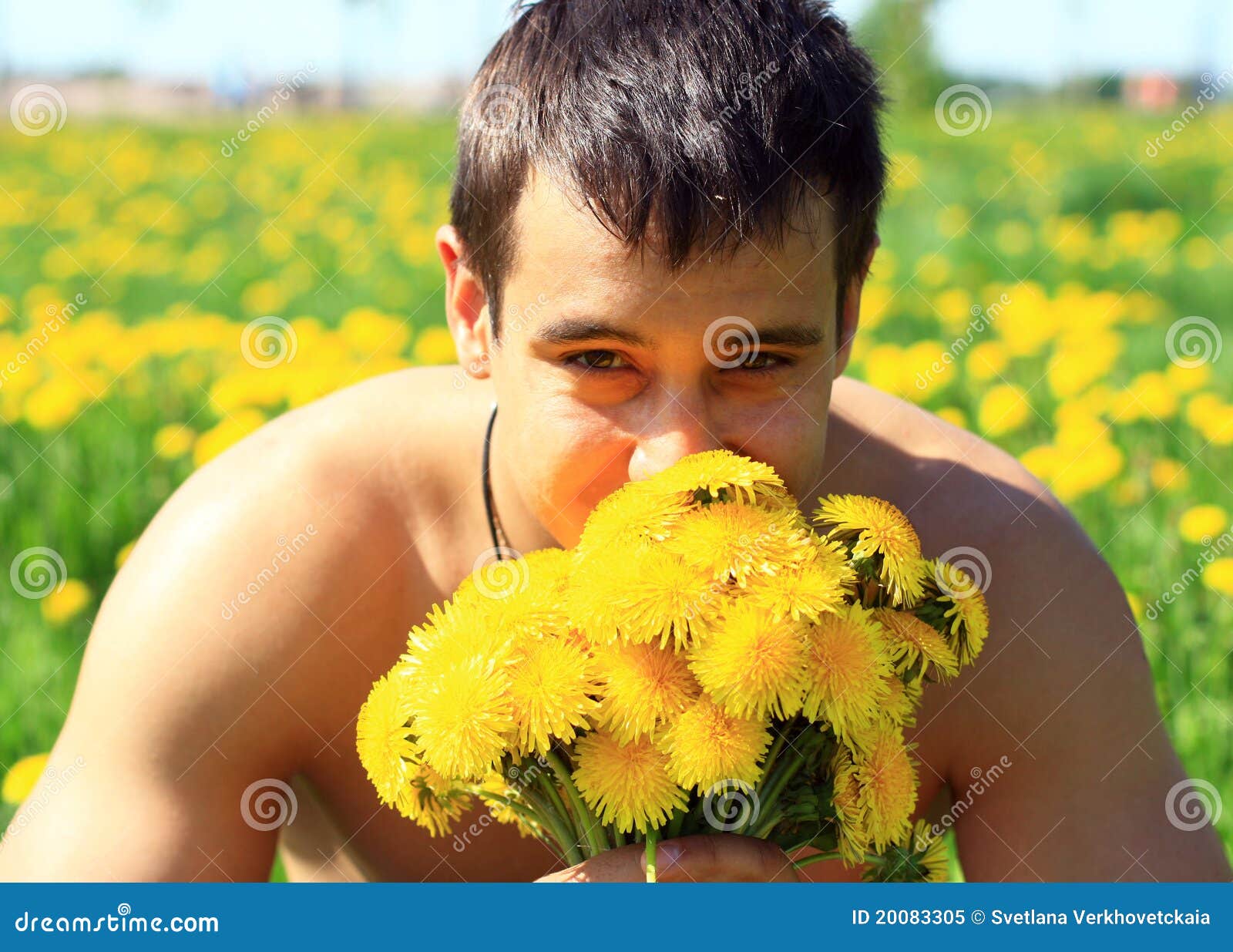 Man with flowers. stock image. Image of fluffy, flowers - 20083305