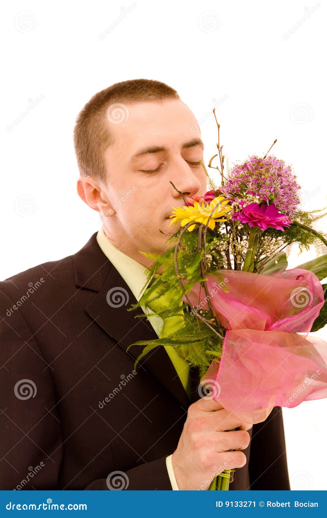 Man with flowers stock image. Image of love, hand, flowers - 9133271