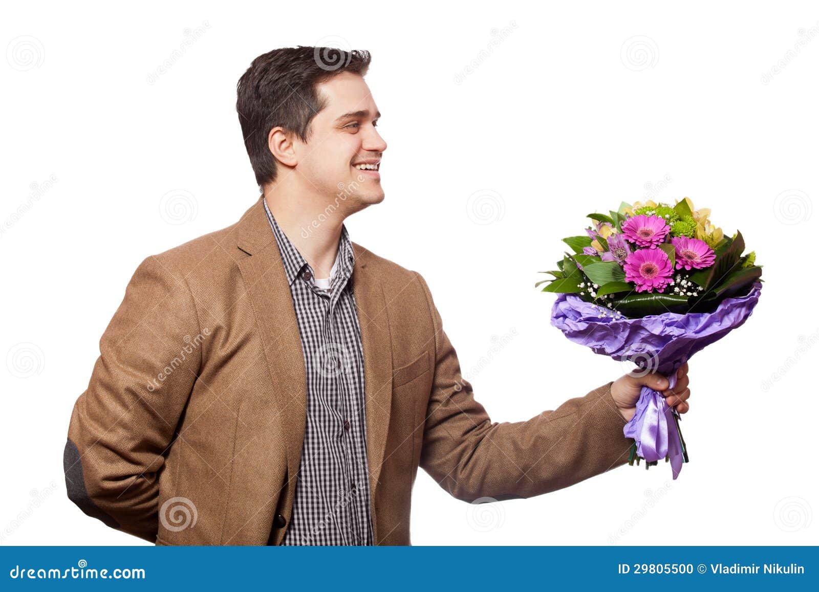 Man with flowers in hand stock photo. Image of dating - 29805500