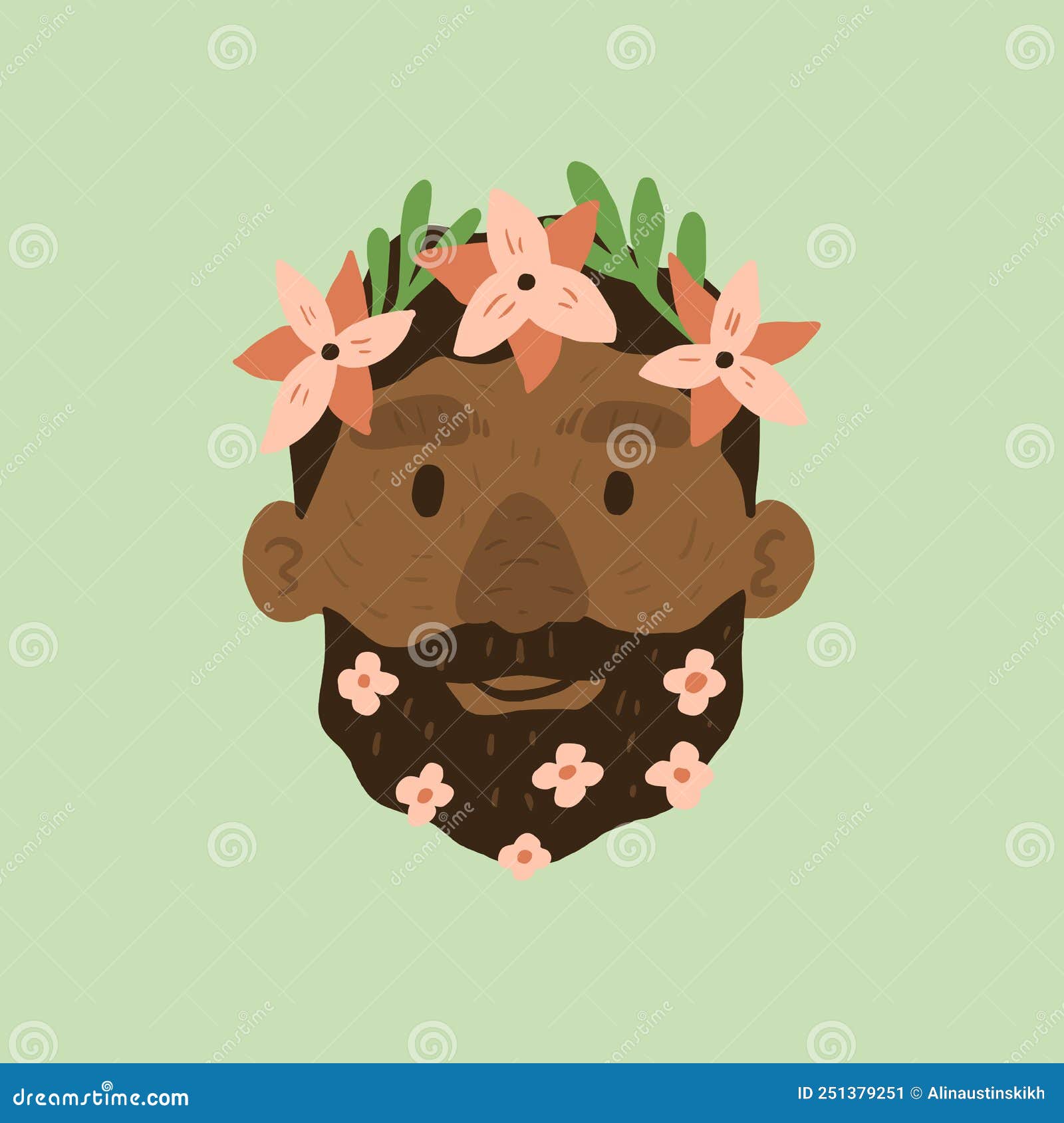 Man with Flowers in His Beard. Simple Hand Drawn Vector Stock Vector ...