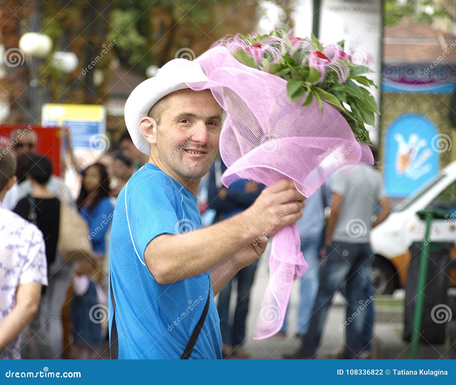 Man with flowers editorial photography. Image of service - 108336822