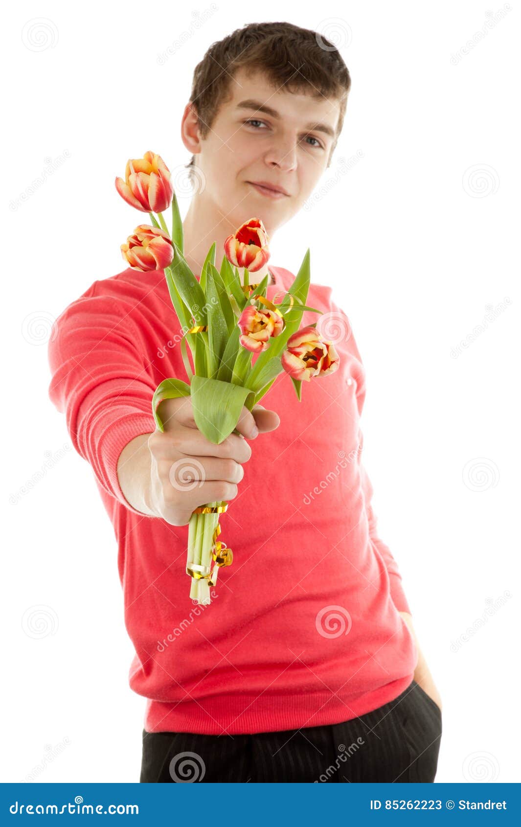 Man with flowers stock image. Image of offering, love - 85262223