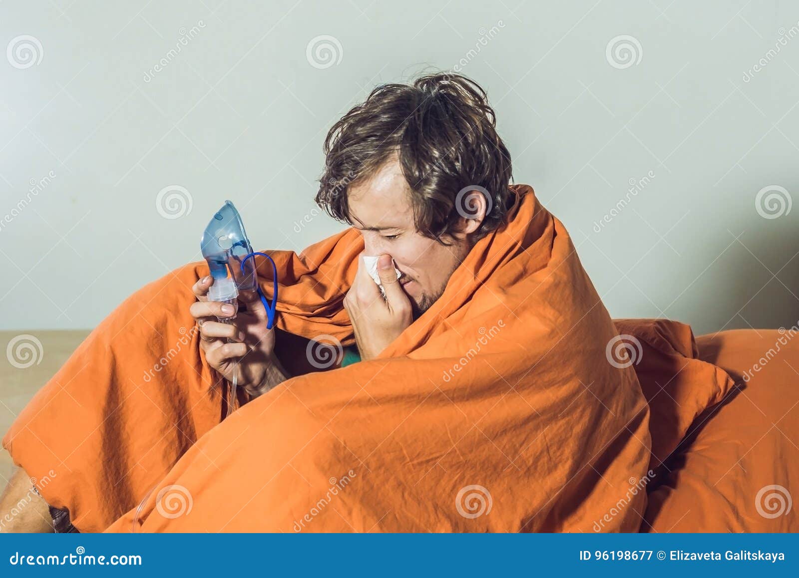 Man with Flu or Cold Symptoms Making Inhalation with Nebulizer - Stock ...