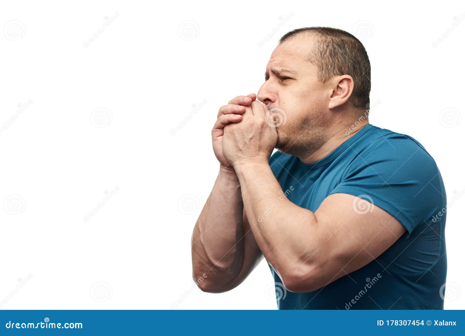 Man with flu coughing stock photo. Image of pneumonia - 178307454