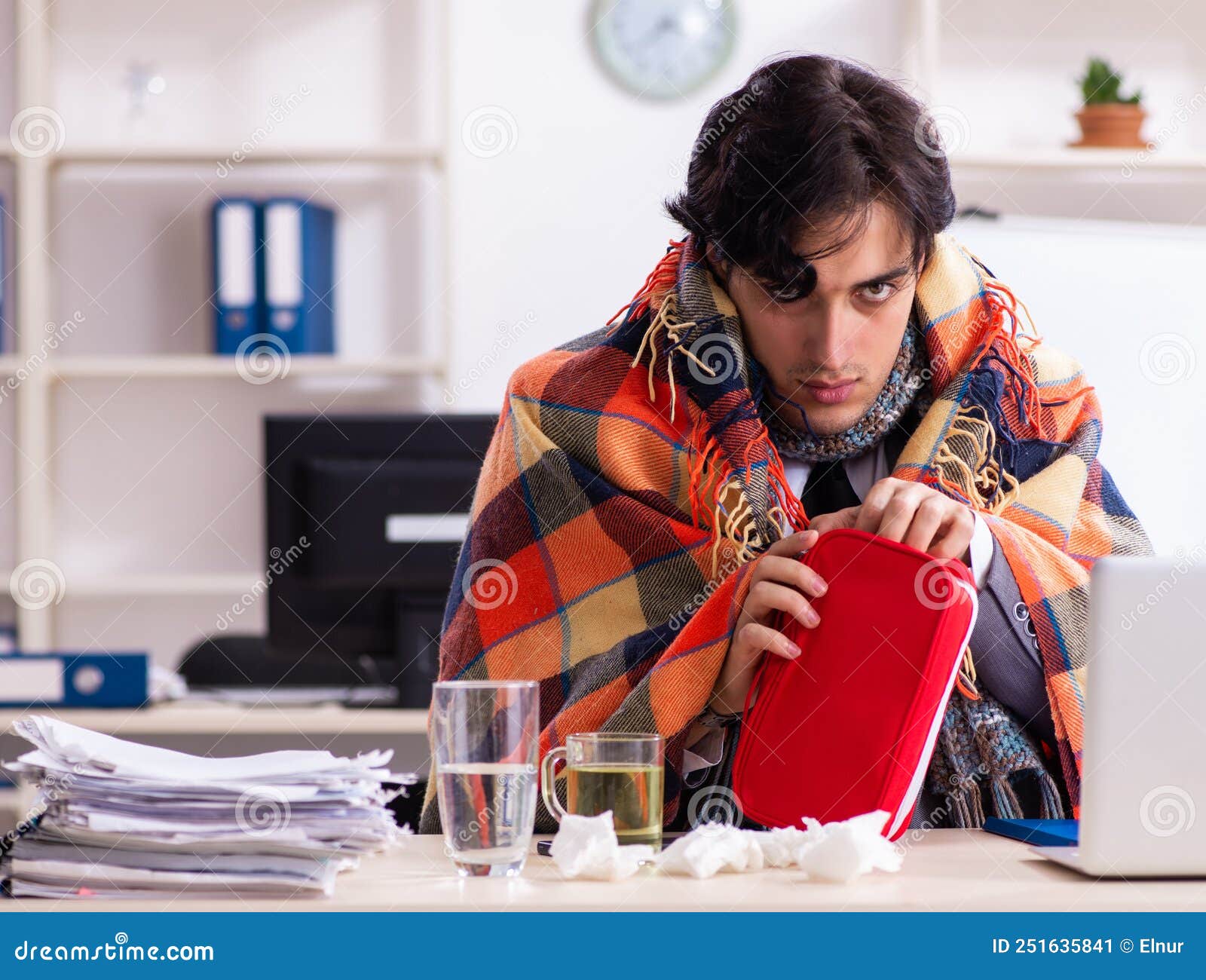 Man with Flu Working in the Office Stock Image - Image of employee ...
