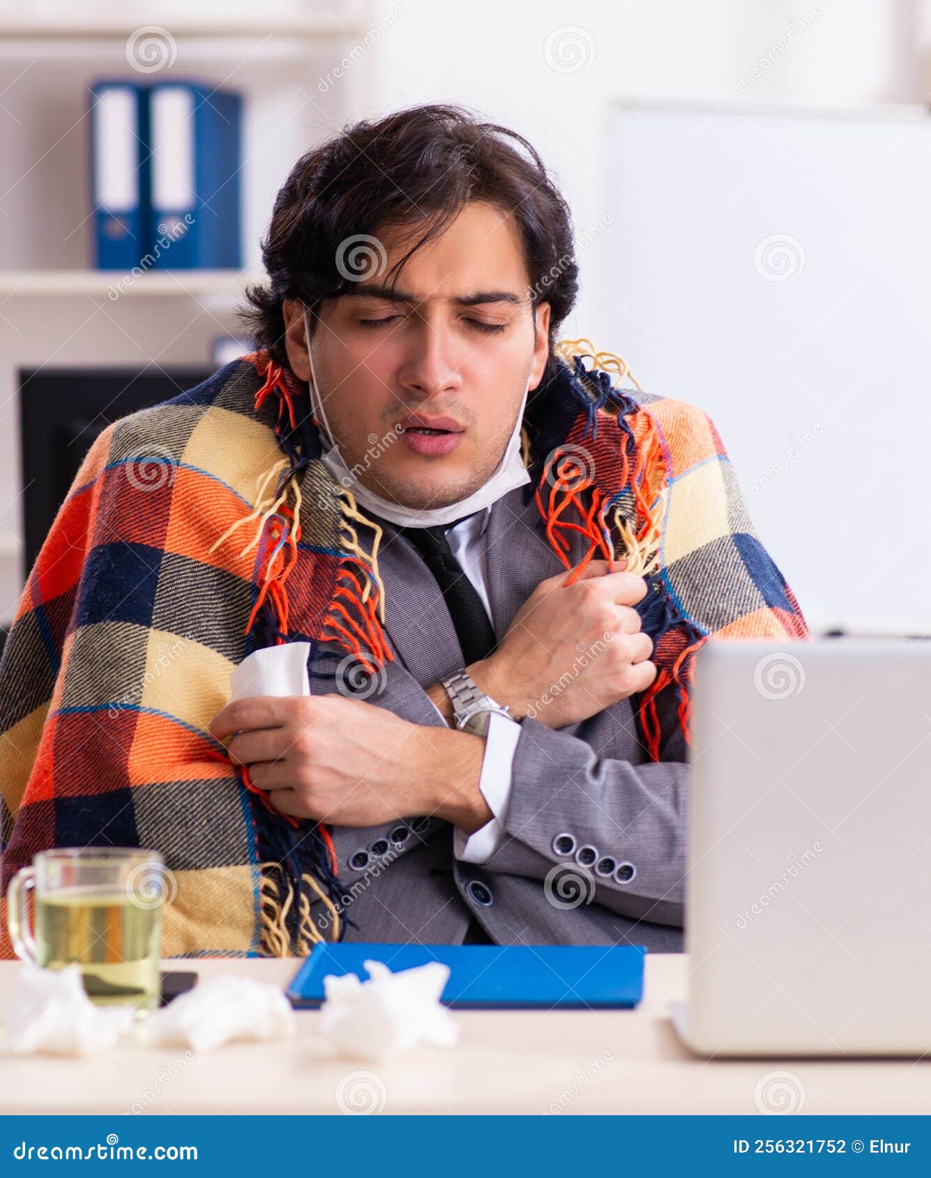 Man with Flu Working in the Office Stock Photo - Image of health, pain ...
