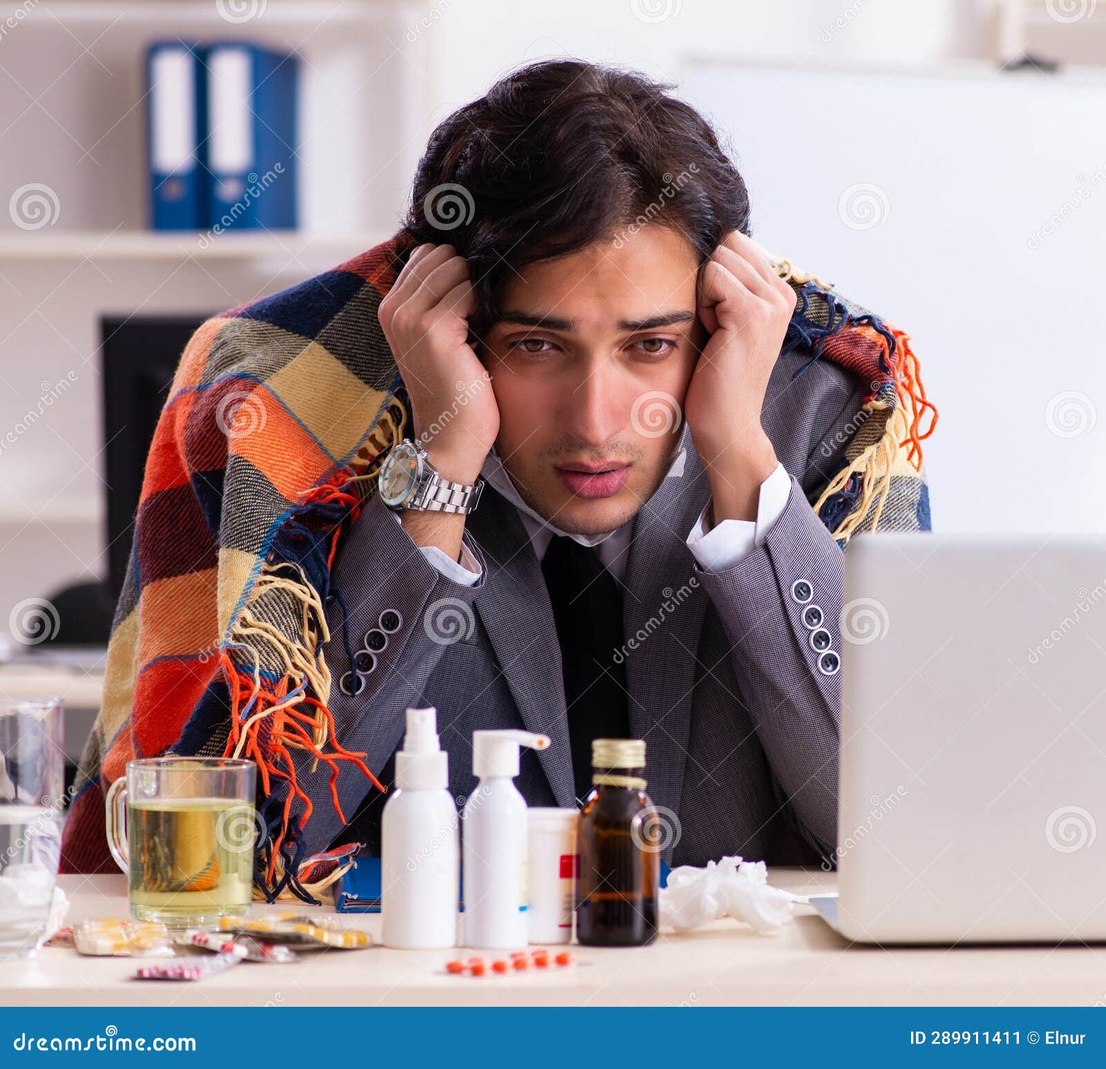 Man with Flu Working in the Office Stock Image - Image of businessman ...