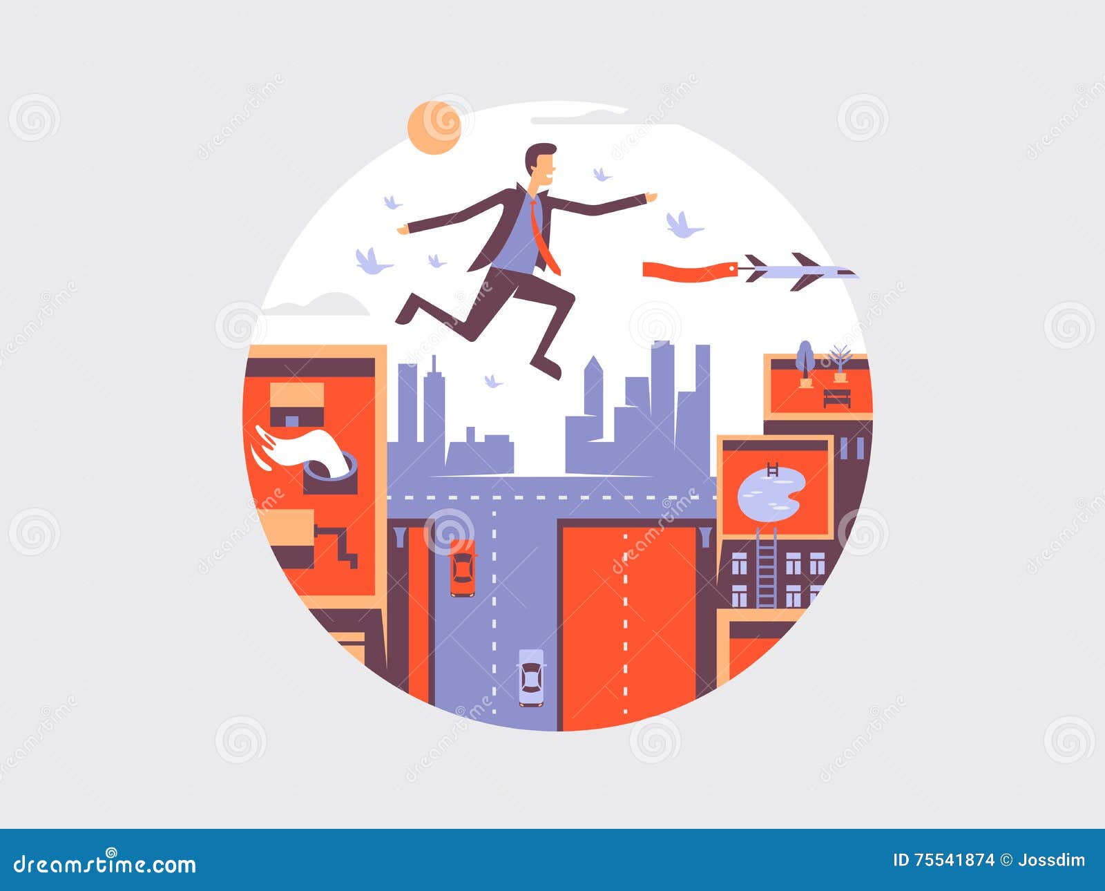 Man fly design flat stock vector. Illustration of businessman - 75541874