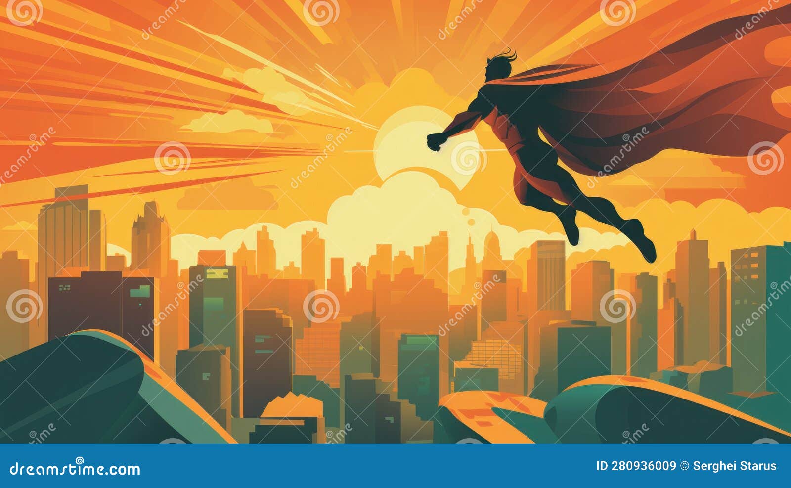 A Man Flying through the Air Over a City. Generative AI Image. Stock ...