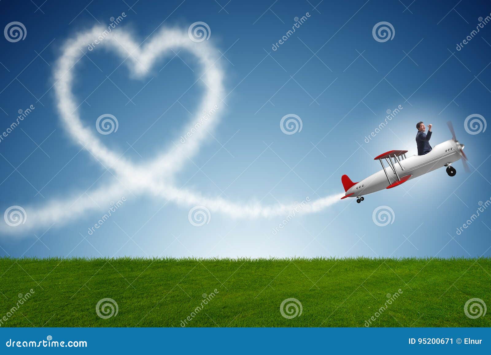 The Man Flying Airplane and Making Heart Shape Stock Image - Image of ...