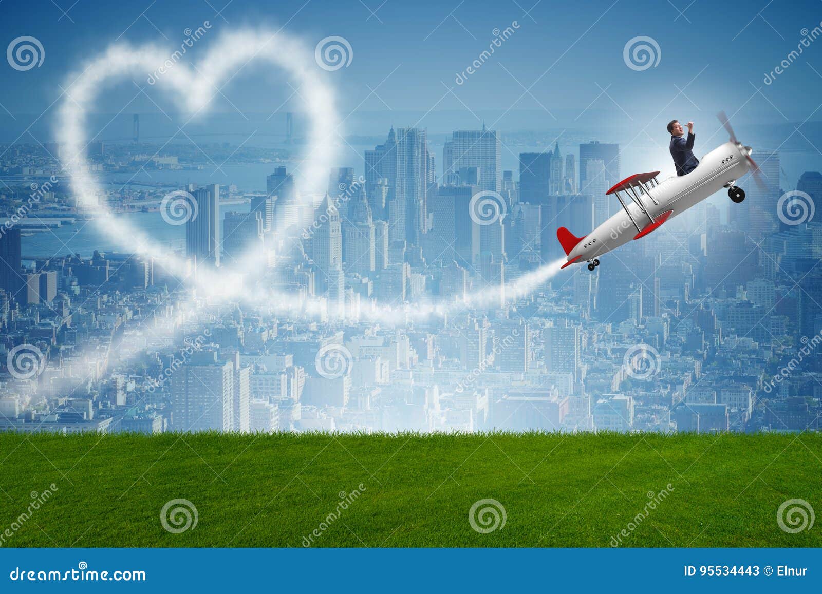 The Man Flying Airplane and Making Heart Shape Stock Image - Image of ...