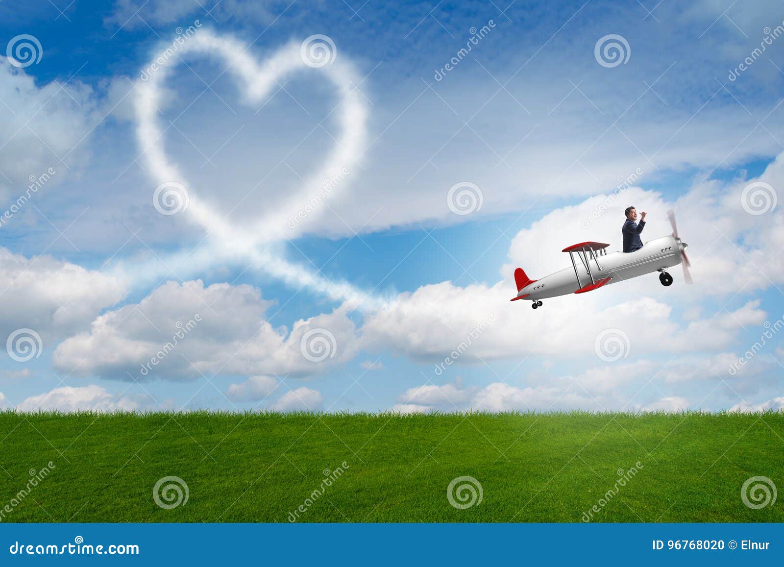 The Man Flying Airplane and Making Heart Shape Stock Photo - Image of ...