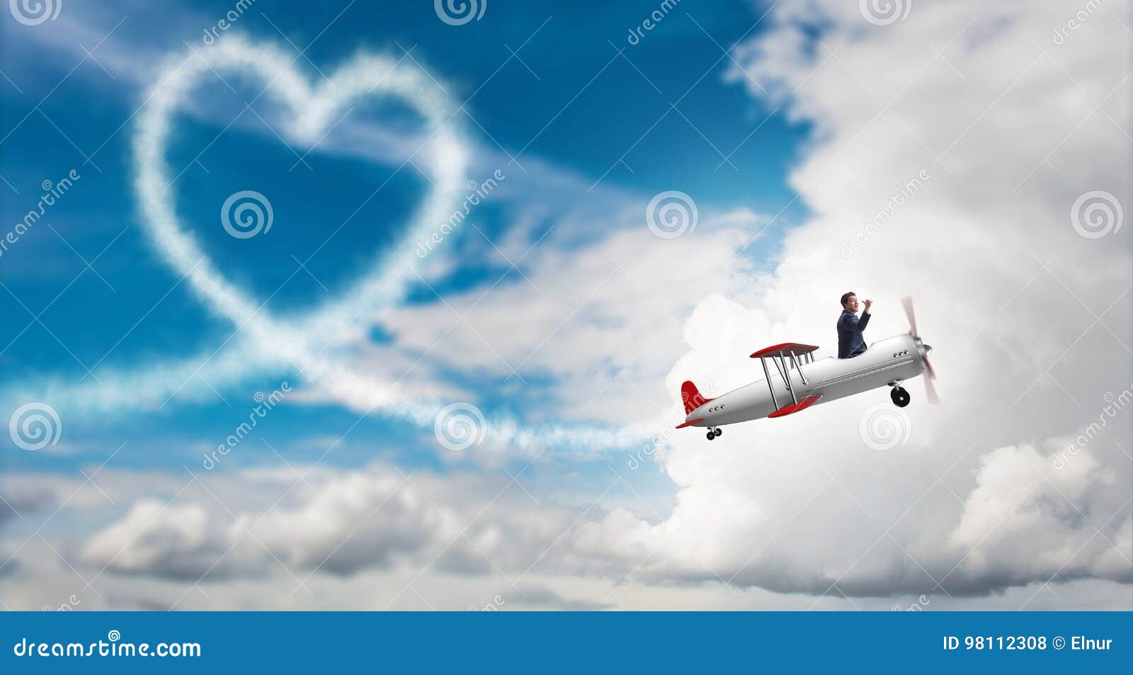 The Man Flying Airplane and Making Heart Shape Stock Photo - Image of ...