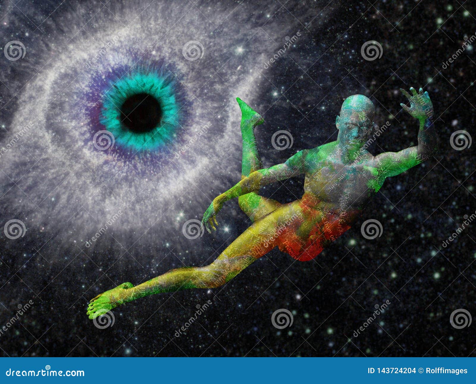 Man flying in deep space stock illustration. Illustration of falling ...