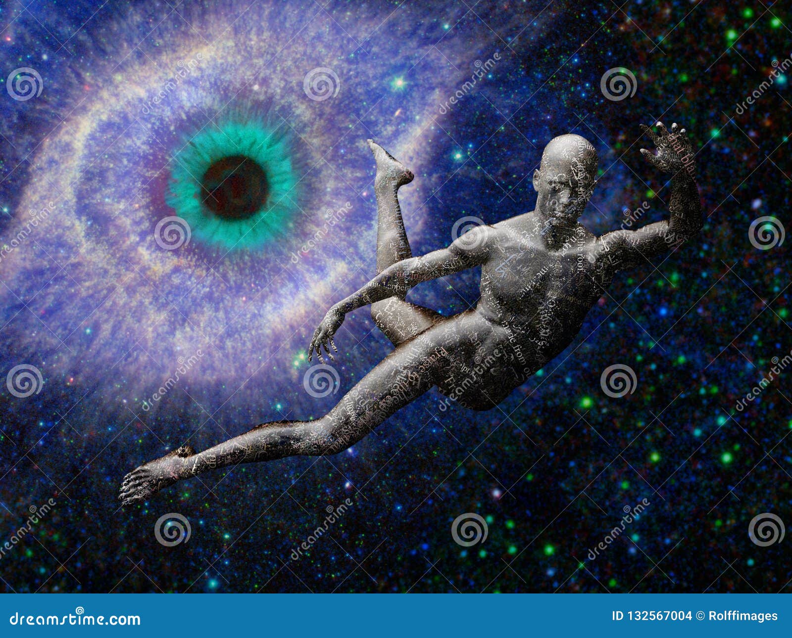 Man flying in deep space stock photo. Image of creator - 132567004