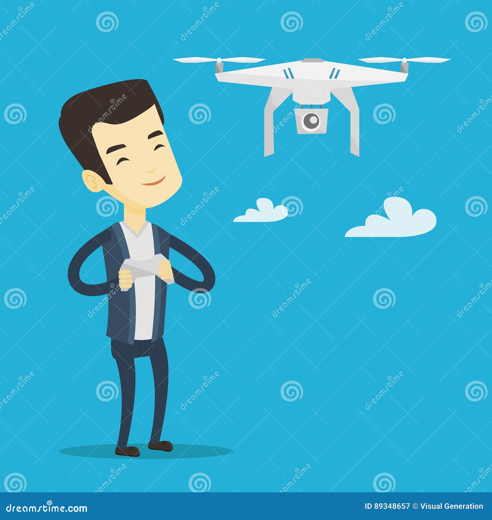 Man Flying Drone Vector Illustration. Stock Vector - Illustration of ...