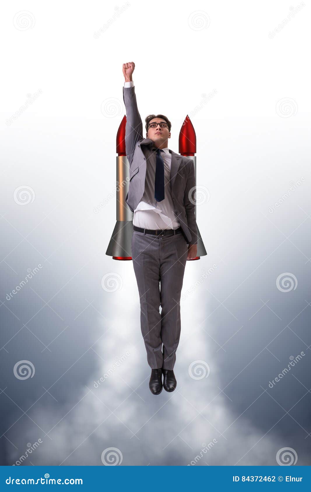 The Man Flying with the Rocket in Business Concept Stock Illustration ...