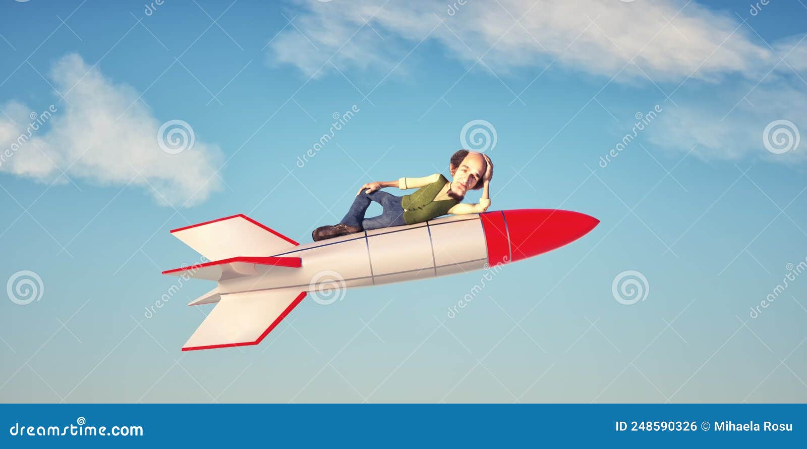 Man on a Flying Rocket Missile Stock Illustration - Illustration of ...