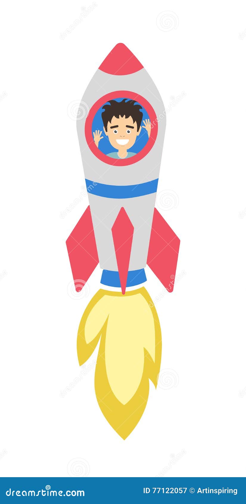 Man flying in rocket. stock vector. Illustration of design - 77122057