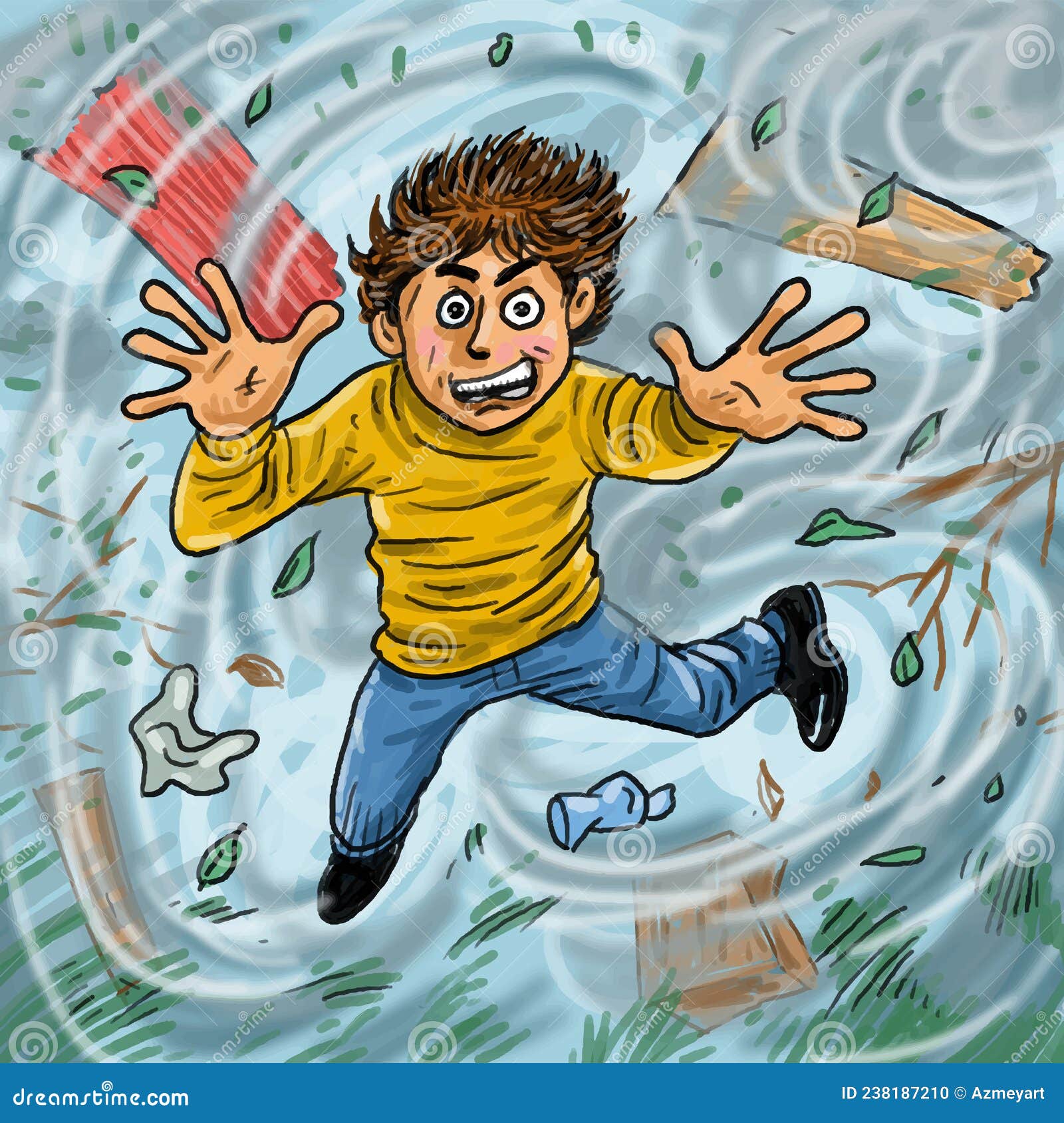 A Man Flying in the Sky after Storm Attack. Stock Vector - Illustration ...