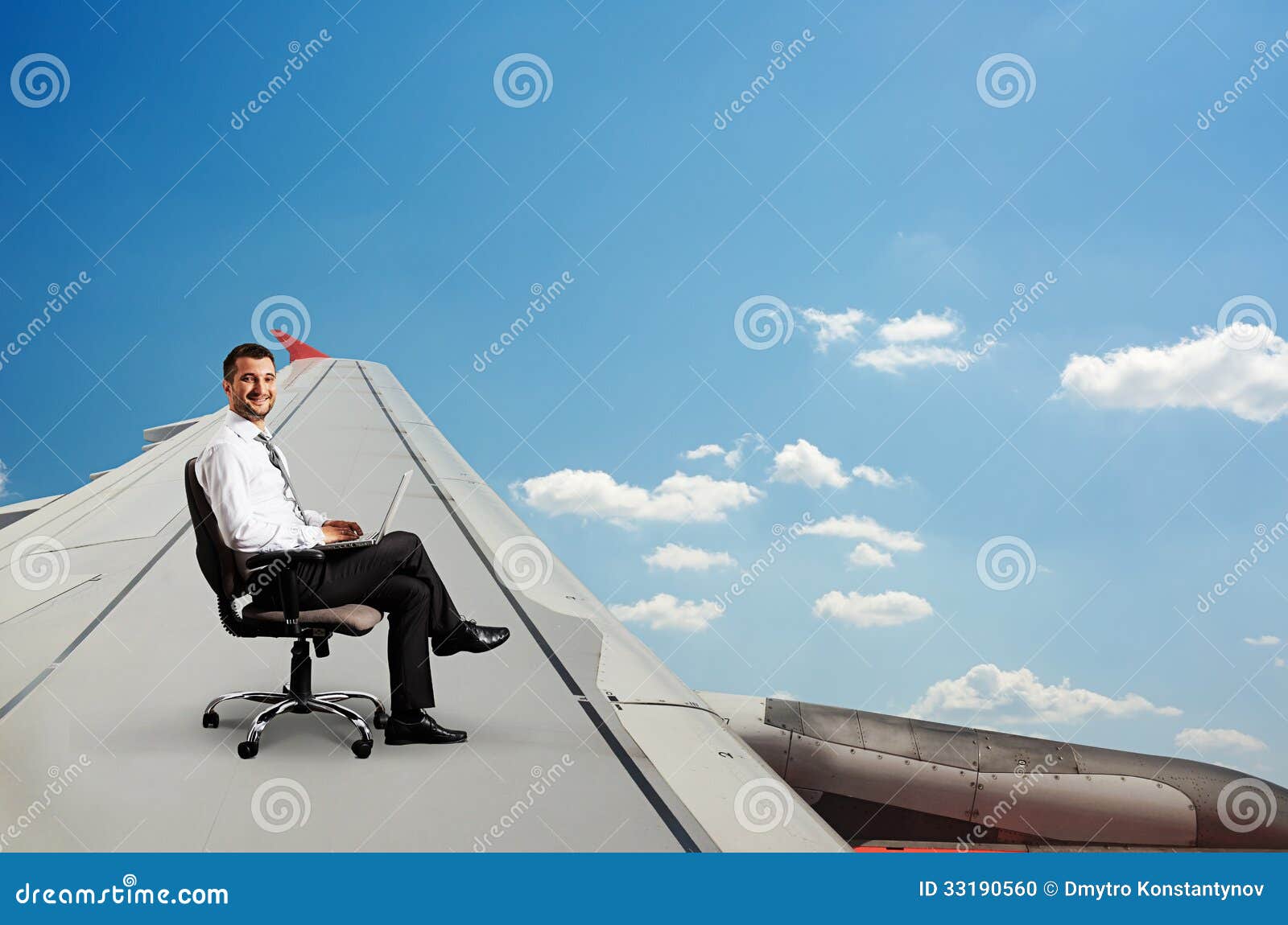 Man Flying and Working with Laptop Stock Photo - Image of chair, plane ...