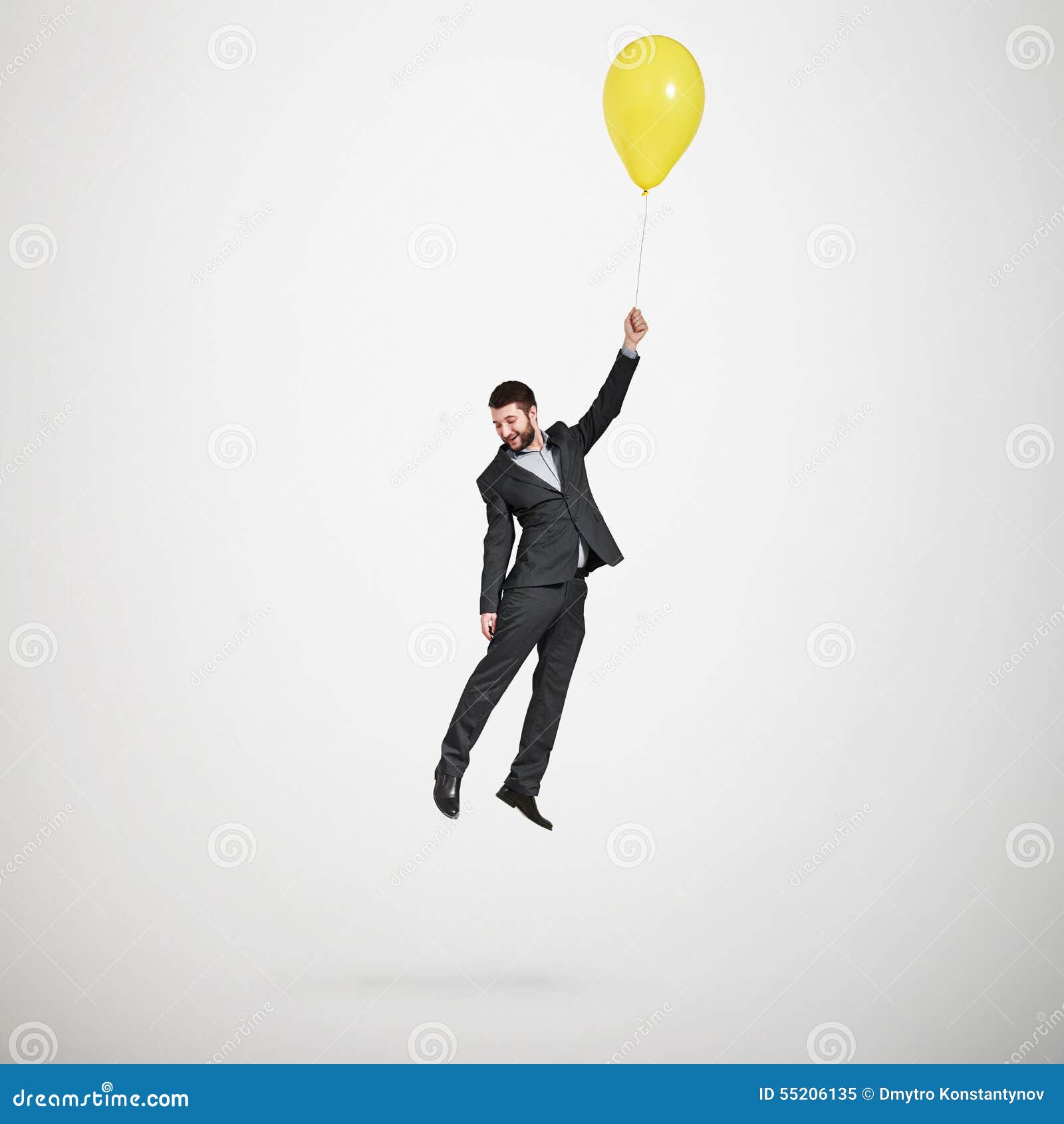 Man Flying with Yellow Balloon Stock Image - Image of worker, wear ...