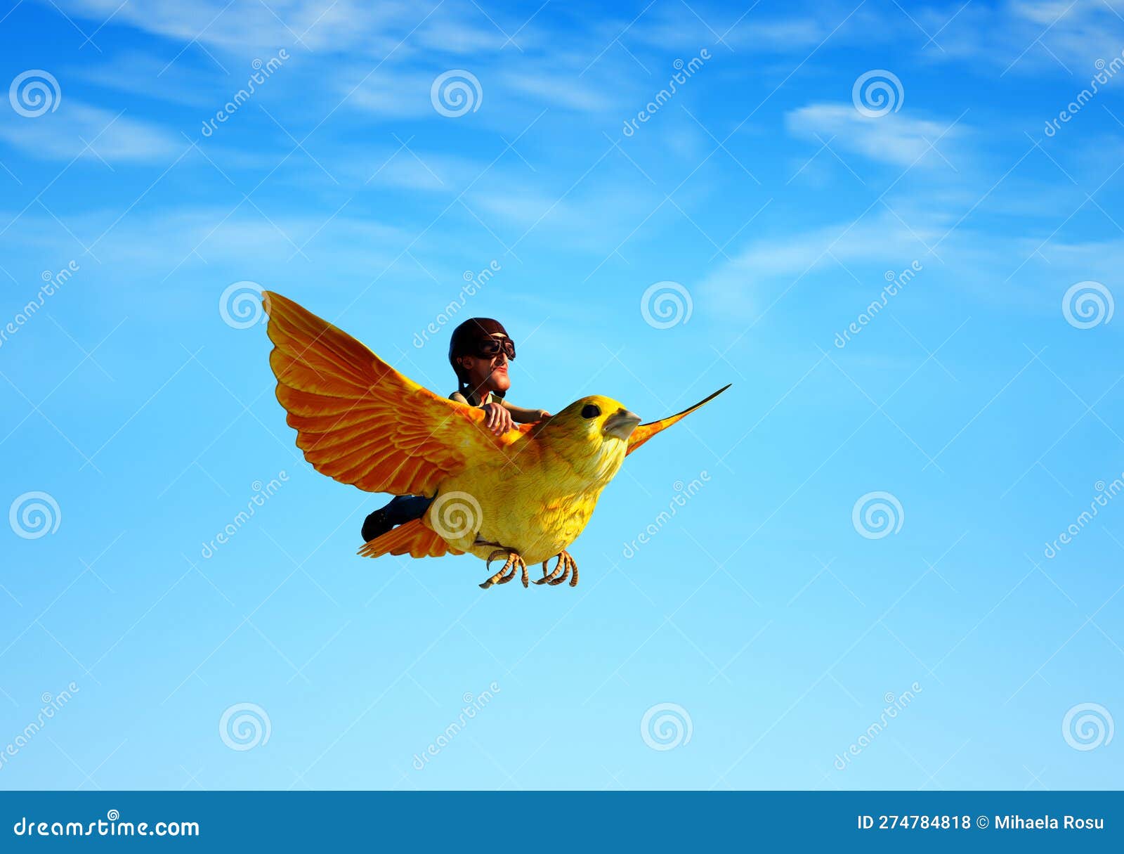 Man Flying on a Yellow Bird. Freedom Concept Stock Illustration ...