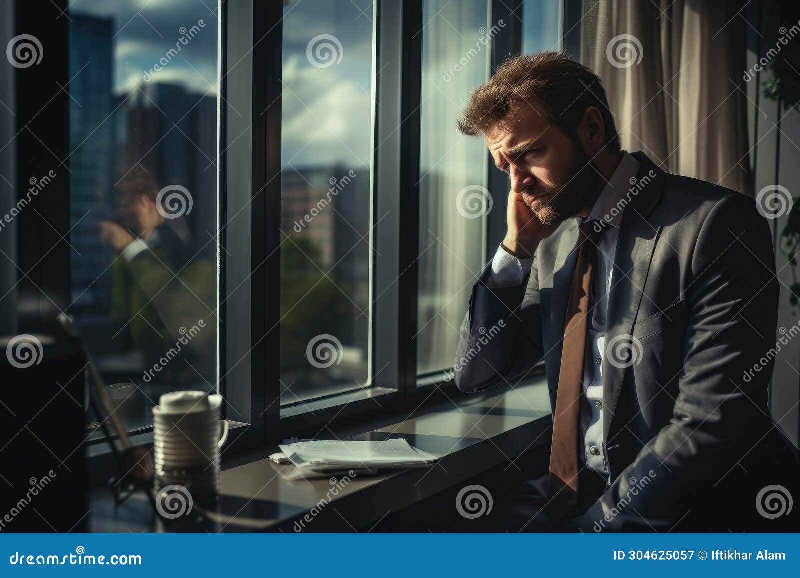 A Man Focused on Work, Sitting at a Desk Positioned in Front of a ...