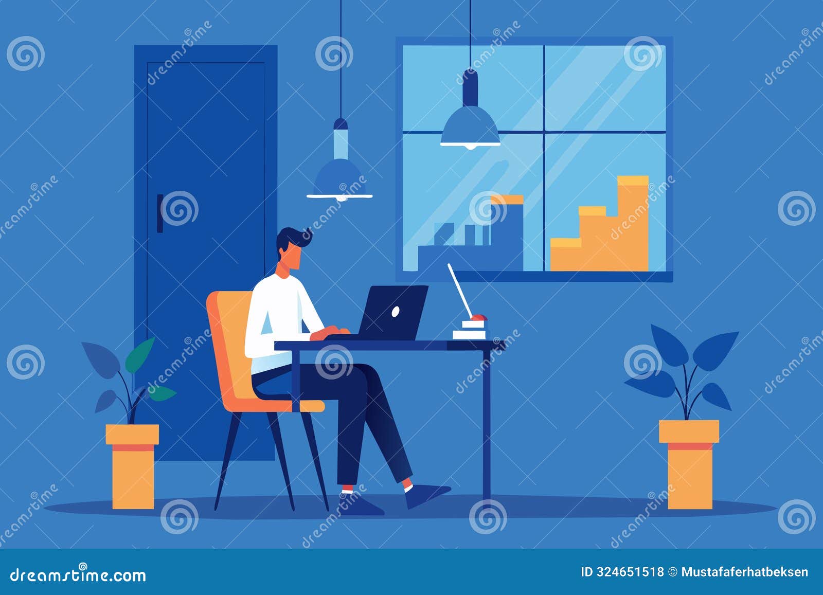 Man Focused on Work in a Well-lit Home Office Setting Stock ...