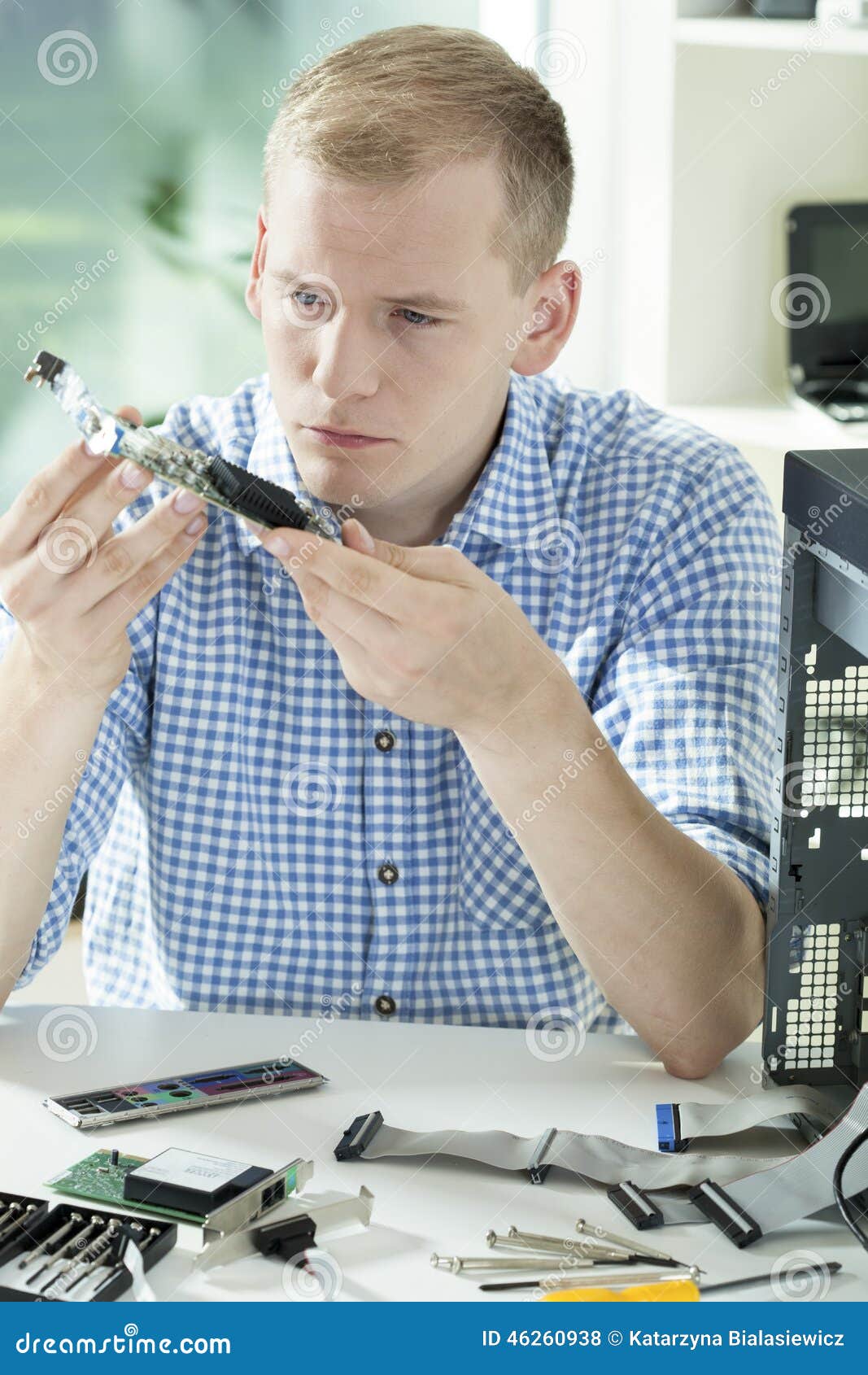 Man Focusing during Computer Fixing Stock Photo - Image of memory ...