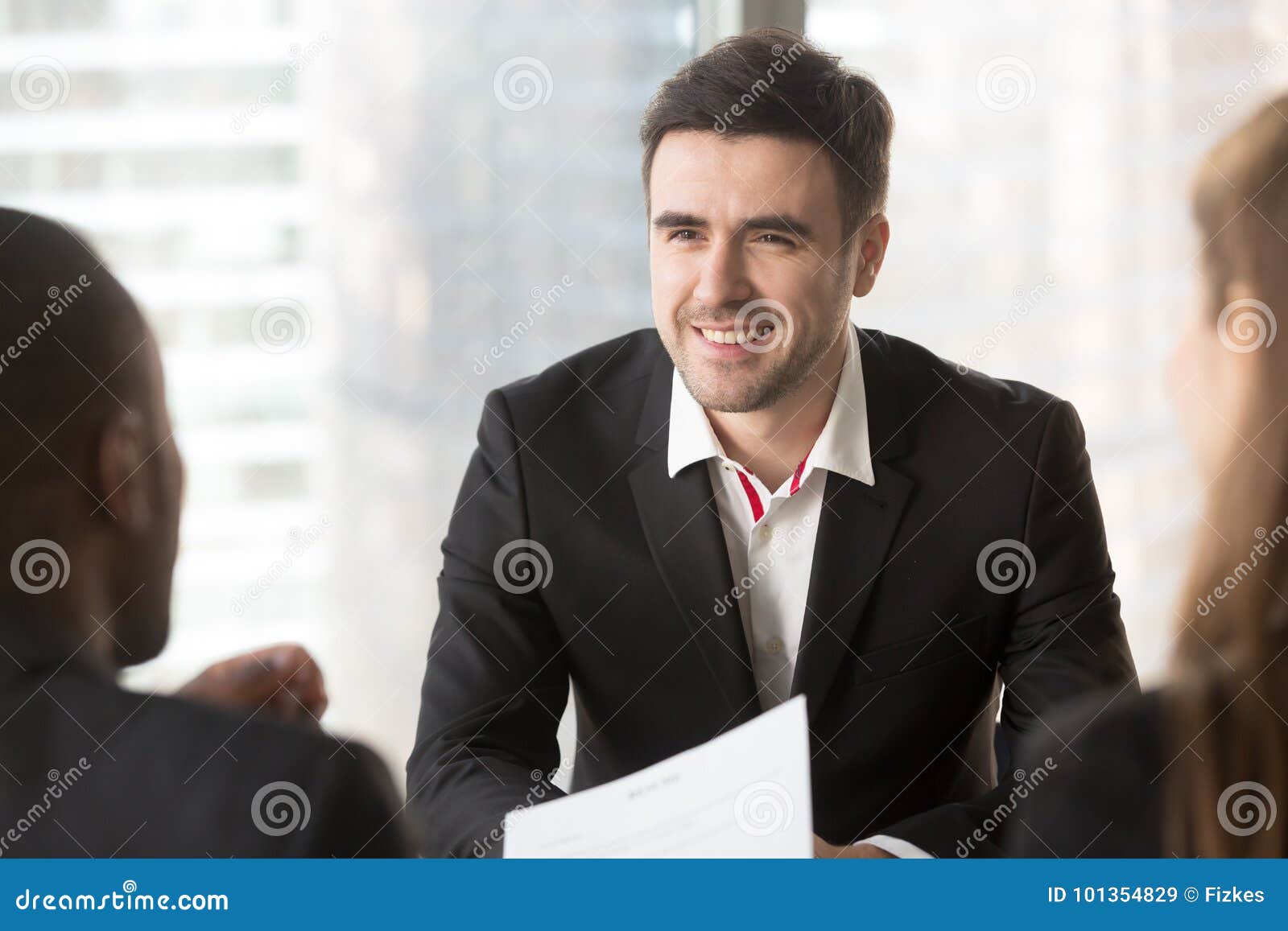 Man Focusing on Conversation with Interviewers Stock Image - Image of ...