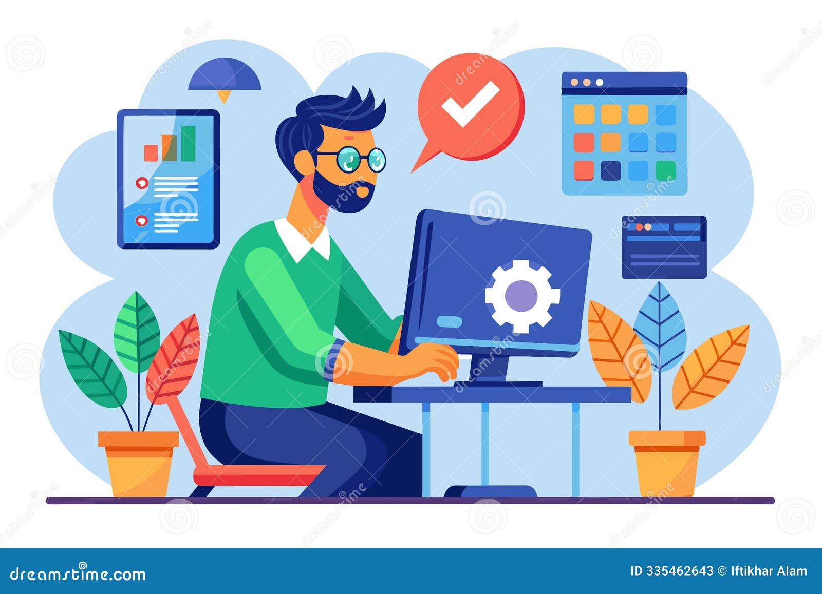 A Man is Focusing on Updating Software on His Computer while Surrounded ...