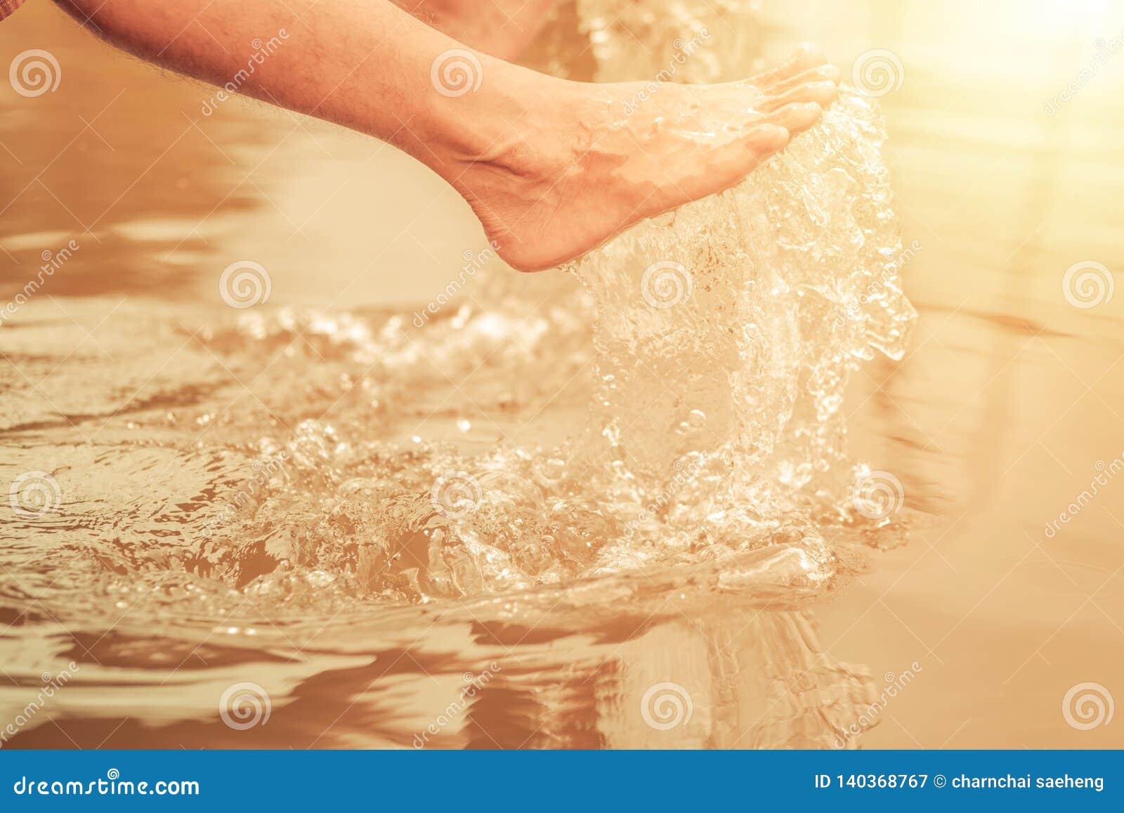 Man ` Foot with Water Splash in Relax at Pond Stock Image - Image of ...