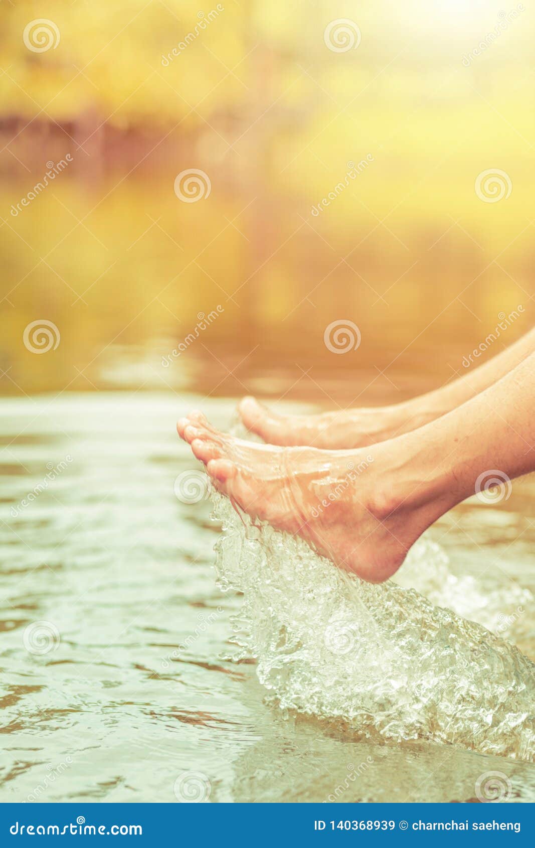 Man ` Foot with Water Splash in Relax at Pond Stock Image - Image of ...