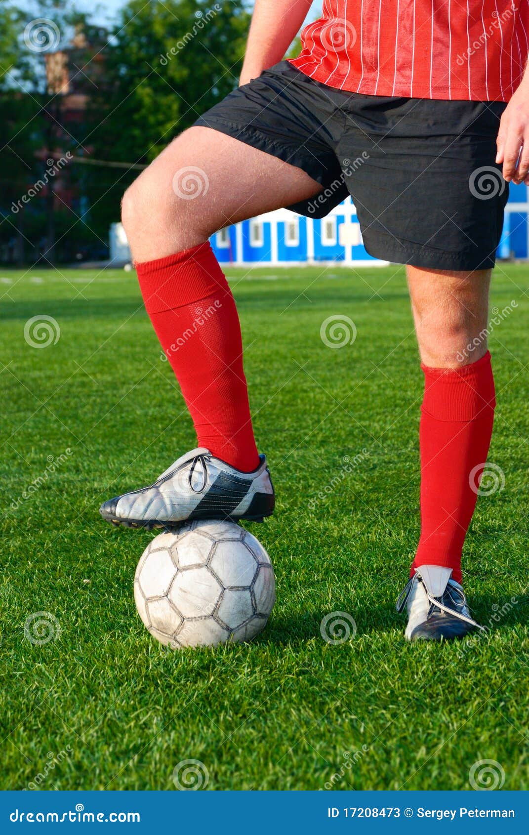 Man on Football Field with Ball Stock Image - Image of male, person ...