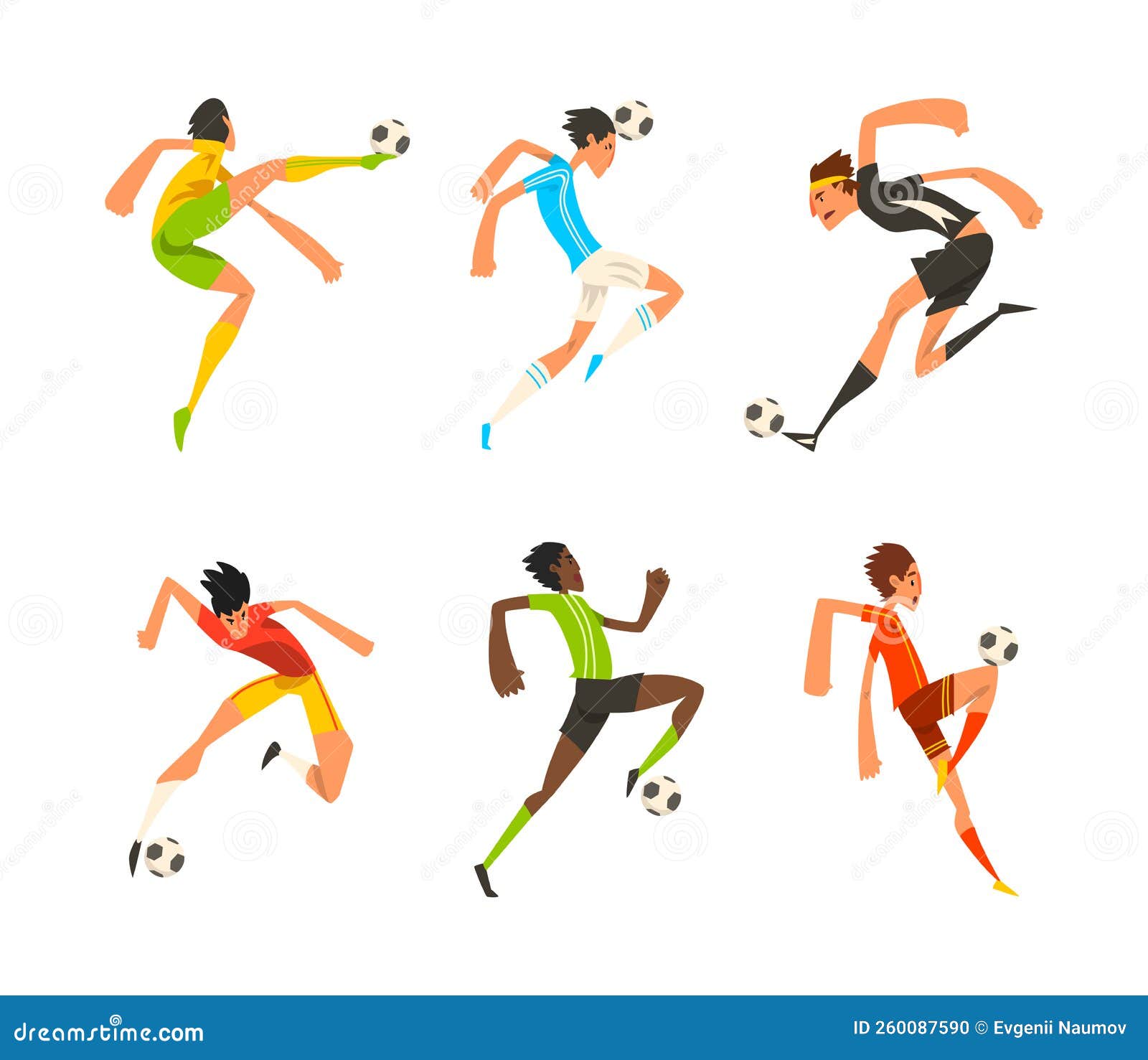 Man Football Or Soccer Player Kicking And Passing Ball Vector Set Stock Vector Illustration Of