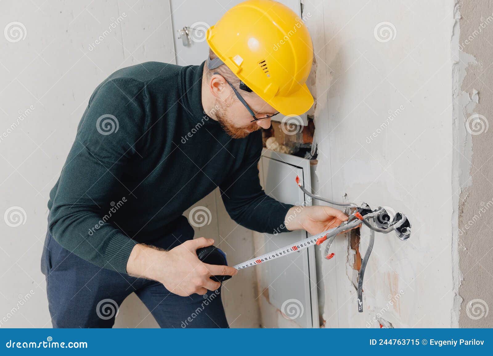 Man Foreman Builder Check Checking Electrical Panel and Work of ...