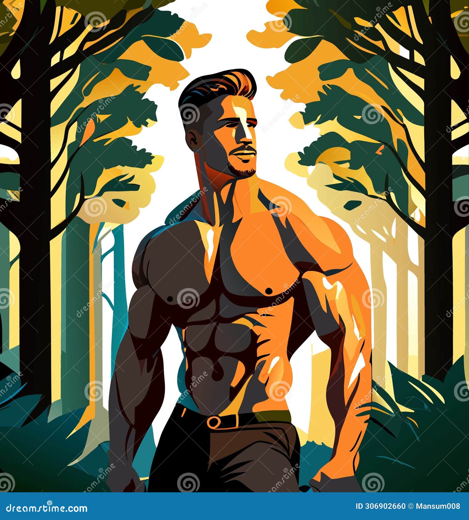 Man in the forest stock illustration. Illustration of person - 306902660