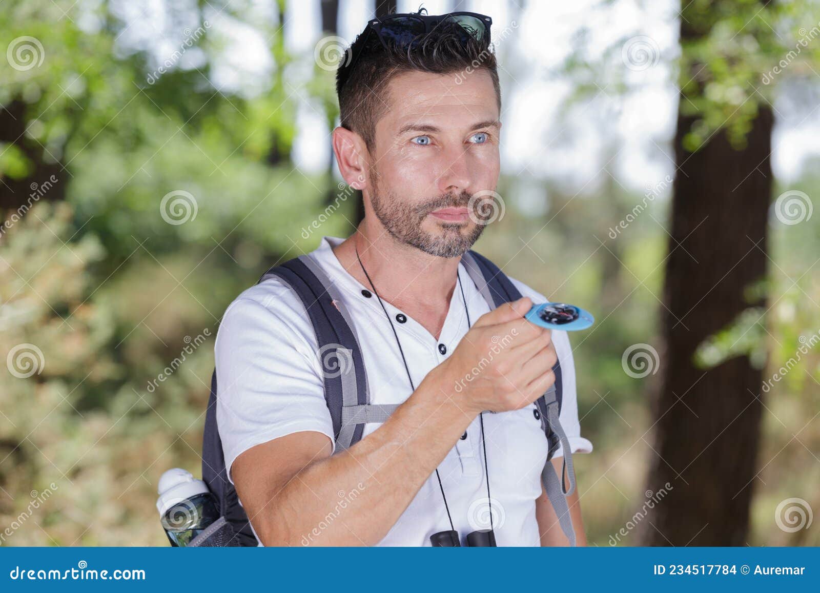 Man in Forest Looking at Compass Stock Photo - Image of hiking, hipster ...