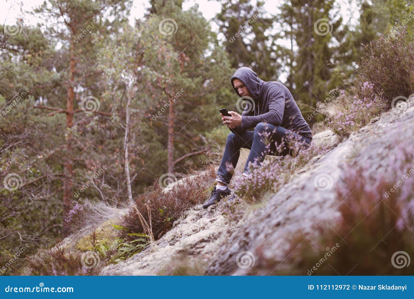 Man in forest lost stock photo. Image of landscape, hiking - 112112972